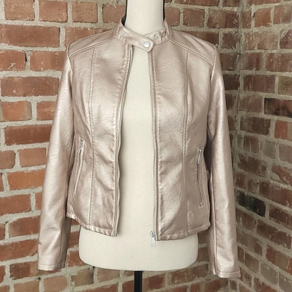 Baccini | Jackets & Coats | Baccini Rose Gold Faux Leather Moto Jacket ...